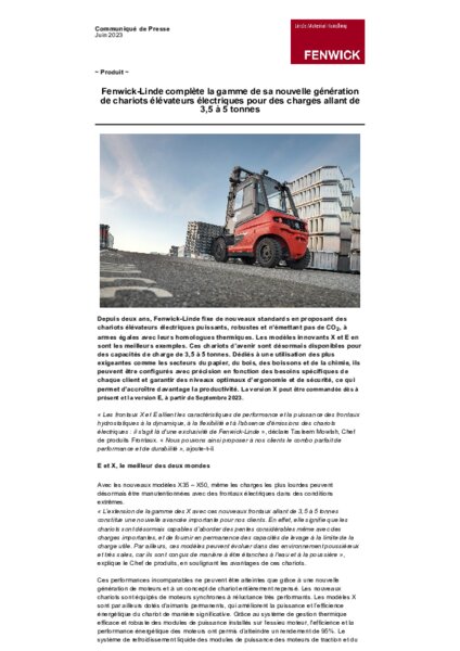 Fenwick-Linde complète sa gamme de chariots élévateurs électriques ...