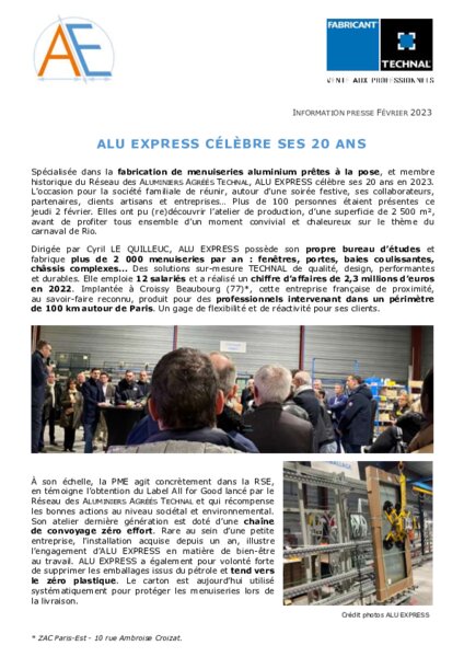 Alu Express célèbre ses 20 ans | BATI-Today