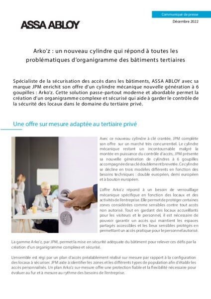Assa Abloy propose un cylindre répondant aux problématiques d ...
