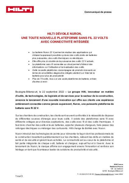 Hilti dévoile Nuron, sa plateforme sans fil 22 volts | BATI-Today