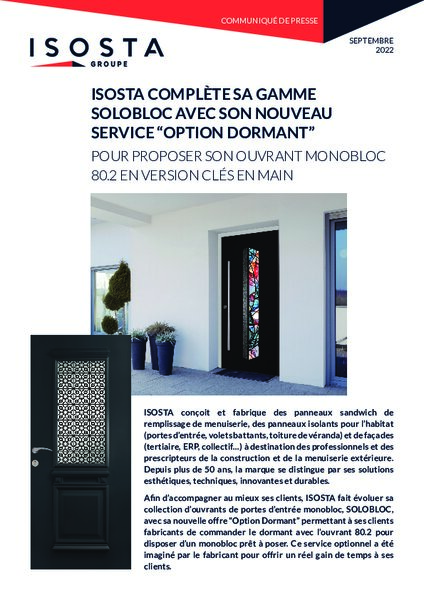 Portes : Isosta complète sa gamme Solobloc | BATI-Today