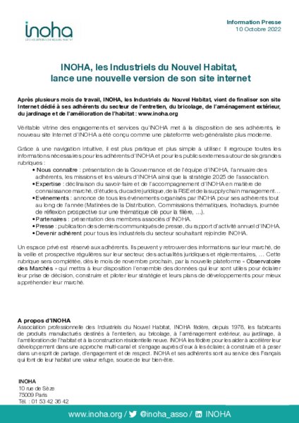 INOHA lance une nouvelle version de son site internet | BATI-Today