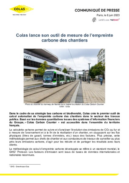Colas lance son outil de mesure de l’empreinte carbone des chantiers ...