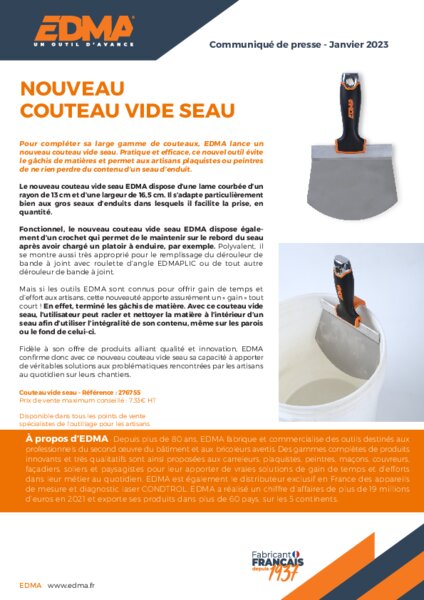 Edma présente son nouveau couteau vide seau | BATI-Today
