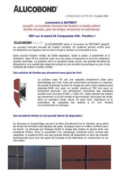 Fixation : Alucobond lance easyfiX | BATI-Today