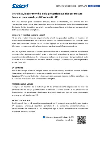 Protection auditive : Cotral Lab lance un nouveau dispositif connecté ...