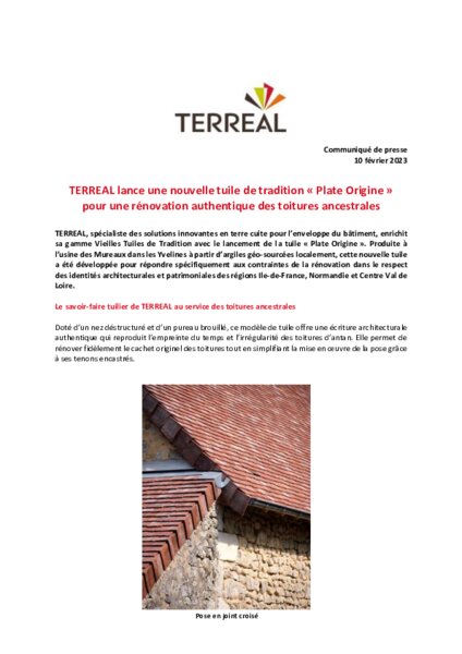 TERREAL lance une nouvelle tuile de tradition "Plate Origine" | BATI-Today