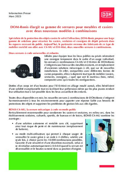 DOM-Ronis élargit sa gamme de serrures pour meubles et casiers | BATI-Today