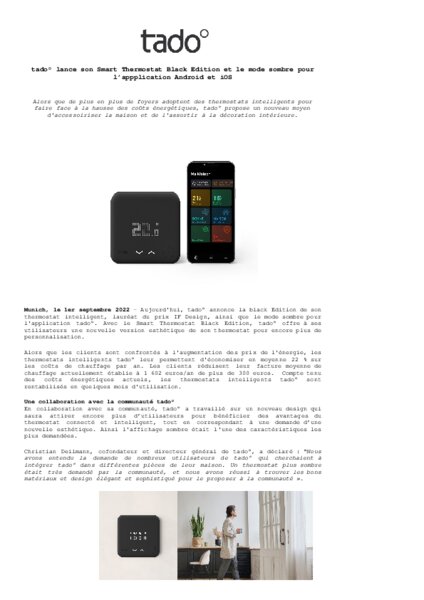 tado° lance son Smart Thermostat Black Edition | BATI-Today