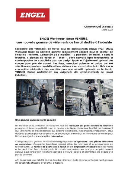 ENGEL Workwear lance une nouvelle gamme de vêtements de travail dédiée ...