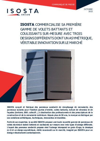 Isosta commercialise sa 1ère gamme de volets battants et coulissants ...