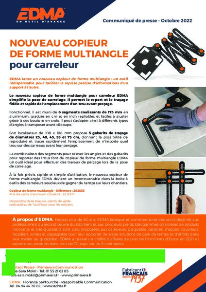 Edma présente son copieur de forme multiangle dédié aux carreleurs ...